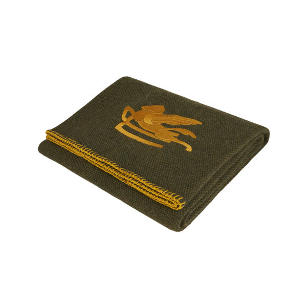 embroidered WOOL THROW BLANKET - Green
